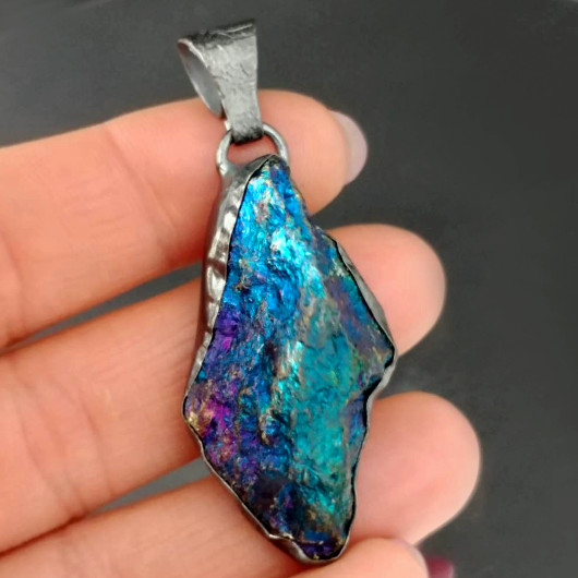 chalkopiryt,srebrny,srebro,minerał,tęcza,retro - Wisiory - Biżuteria w ...